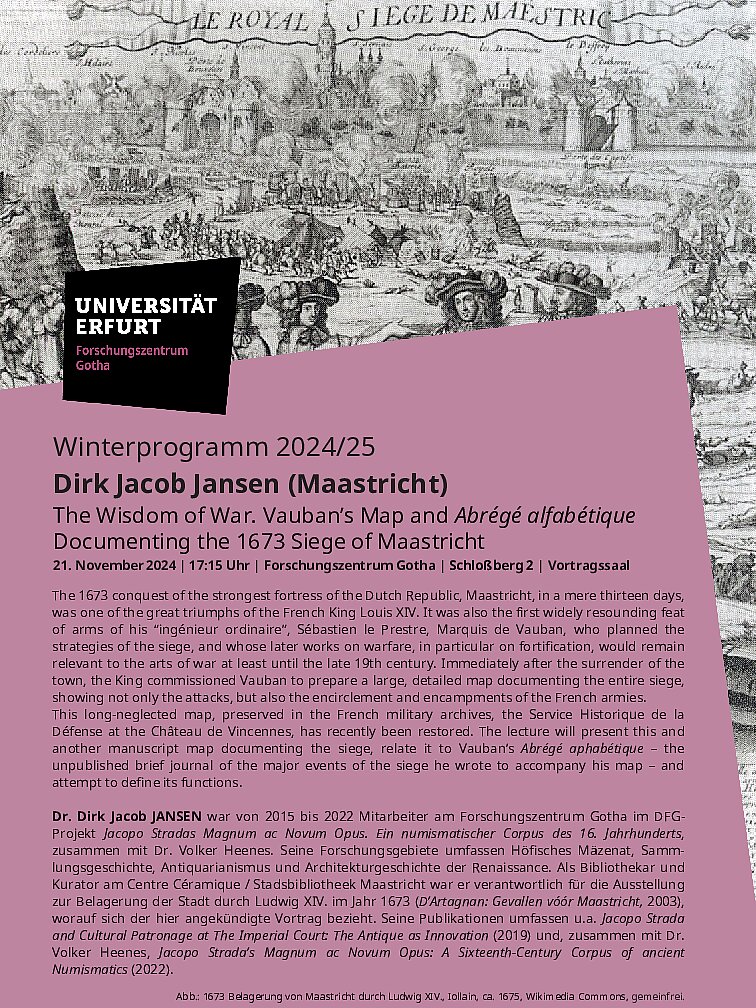 Gastvortrag von Dirk Jacob Jansen zu Vauban und seiner Karte der ...